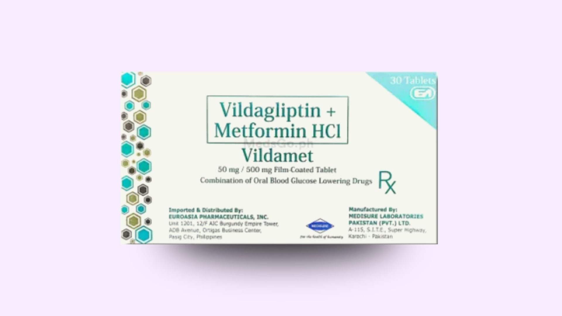 VILDAMET Vildagliptin / Metformin 50mg / 500mg Film-Coated Tablet 1's