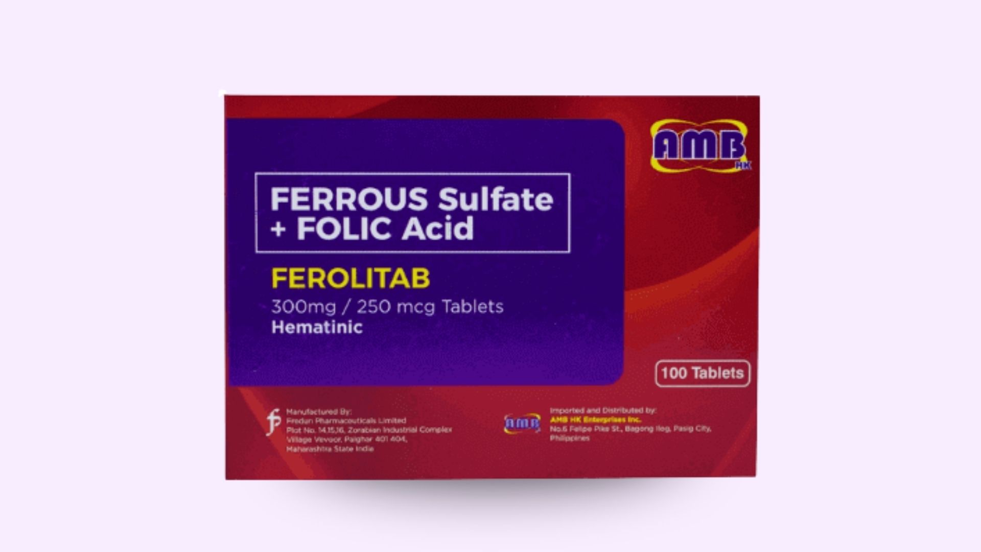 FEROLITAB / Ferrous Sulfate / Folic Acid 300mg / 250mcg - Tablet 1's